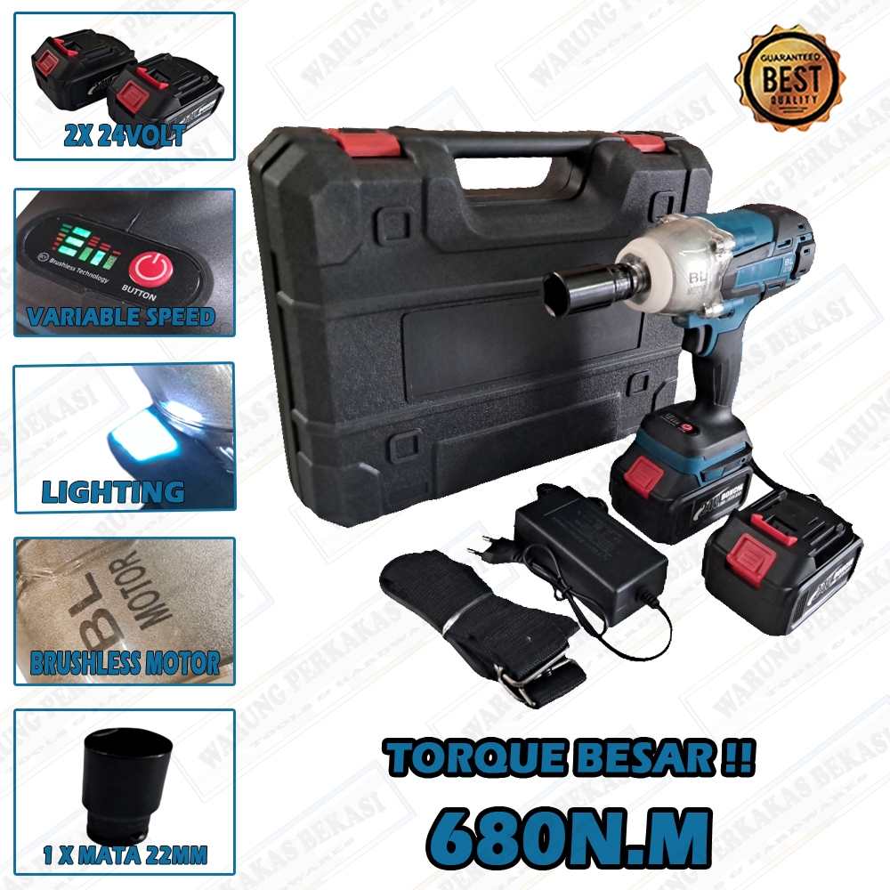 Jual BRUSHLESS MOTOR BONCHI 680N.M Mesin Impact Wrench Cordless 24V Pembuka Baut Baterai LITIUM ...