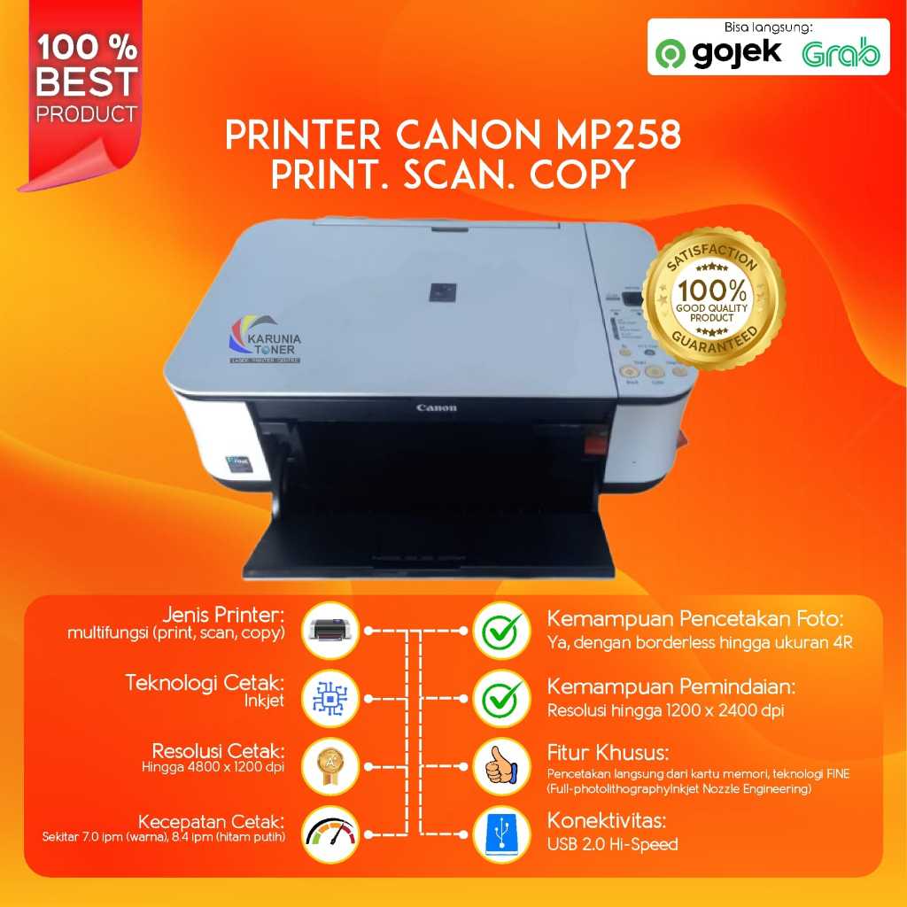 Jual PRINTER CANON PIXMA MP258 SECOND PLUS CARTRIDGE DAN TANPA ...
