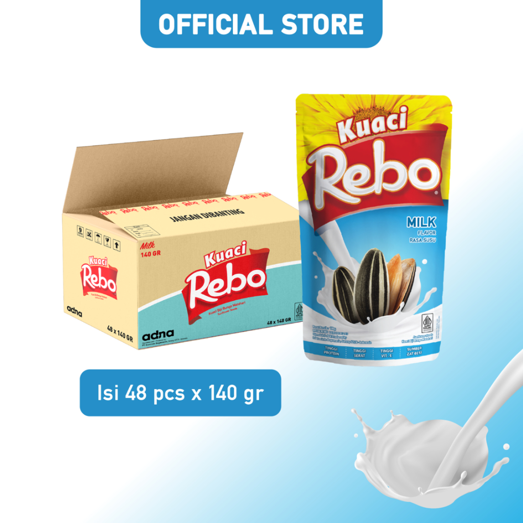 Jual Rebo Kuaci Rasa Milk 140 Gram - 1 Dus (Isi 48 Pcs) | Shopee Indonesia