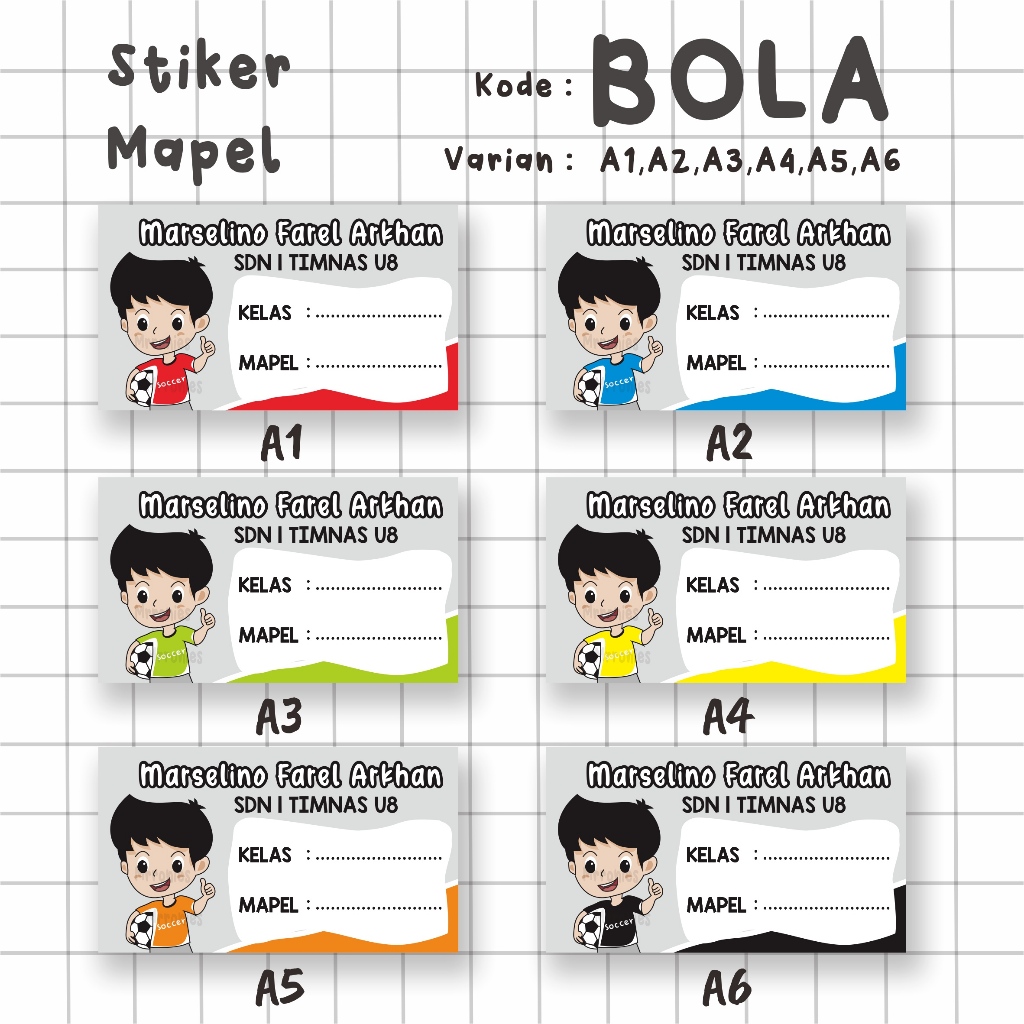 Jual Mrronies - Stiker & Label Buku Mata Pelajaran Custom Nama Timnas ...