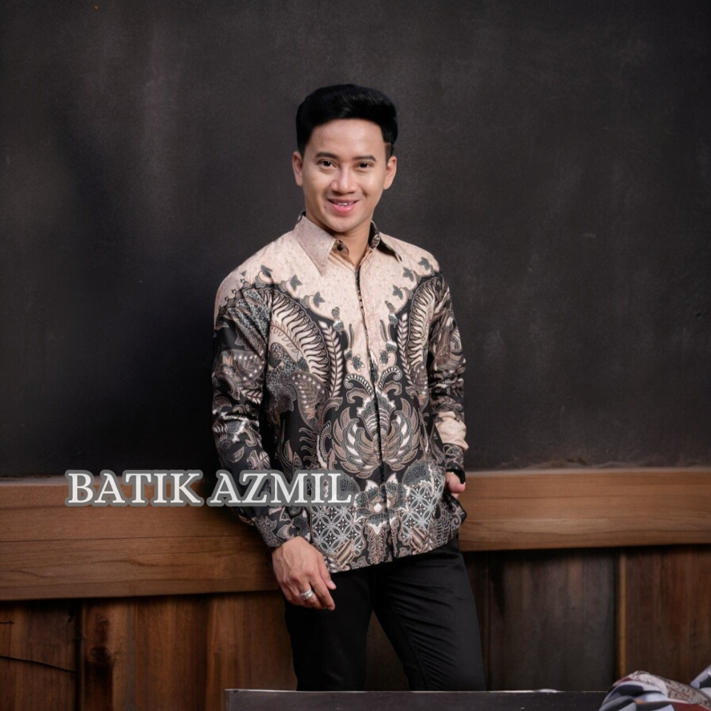 Jual Batik Pria Lengan Panjang BATIK AZMIL HRB026 motif KERATONAN Kode 002 size M L XL XXL ...