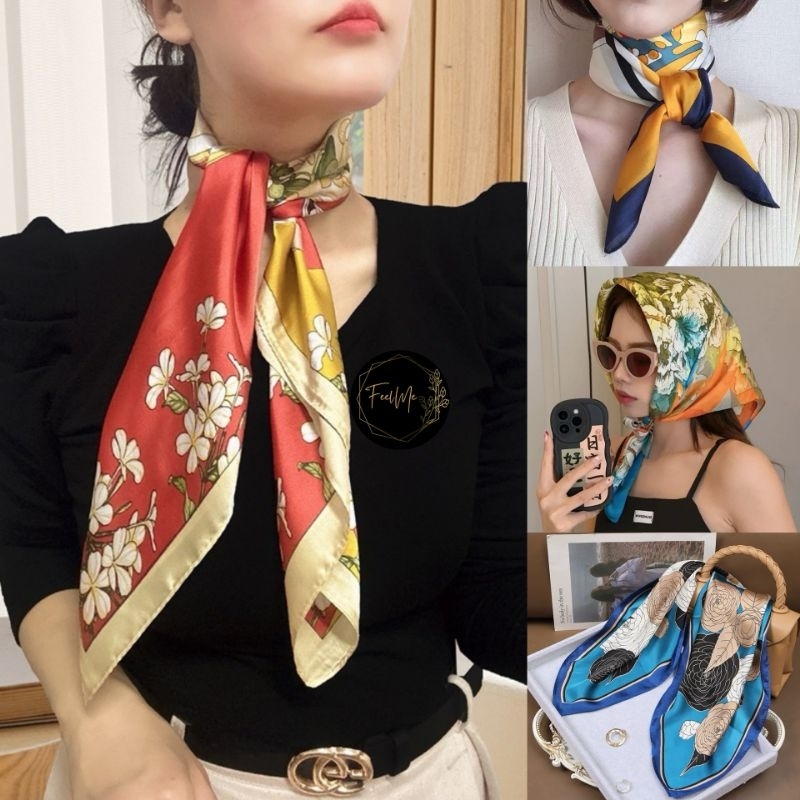 Jual Feelme KK-383 Syal Silk Square Syal Pramugari Syal Neck Scarf ...