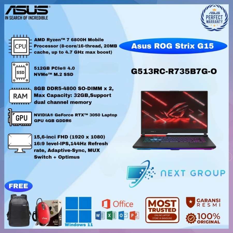 Jual ASUS ROG Strix G15 G513RC-R735B7G-O Ryzen 7 6800H RTX 3050 16GB ...
