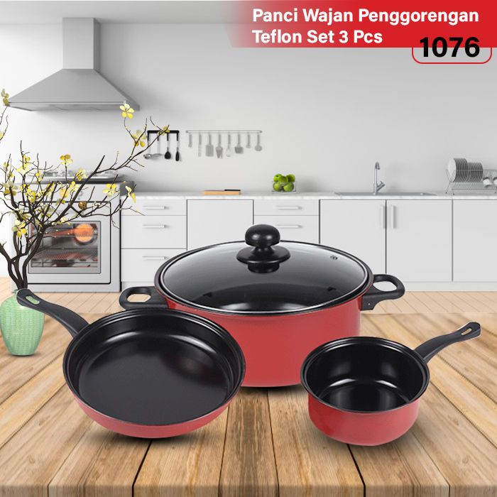 Jual Panci Set Isi 3 Pcs Wajan Teflon Anti Lengket Penggorengan Masak 3 pcs perlengkapan dapur ...