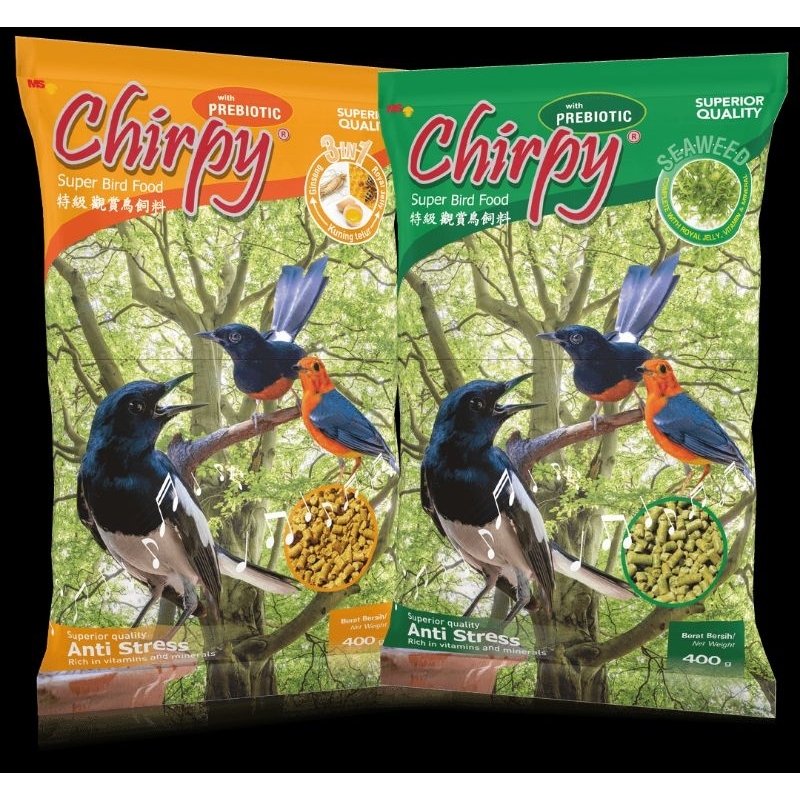 Jual 3 pcs / CHIRPY 250gr / CHIRPY 400gr / chirpy pakan burung | Shopee ...