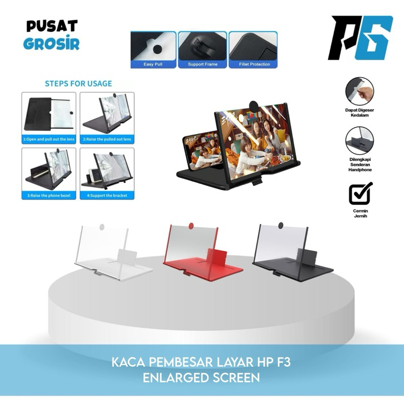 Jual Kaca Pembesar Layar F3 Stand Hp 3D HD Phone Holder Nonton Meja ...