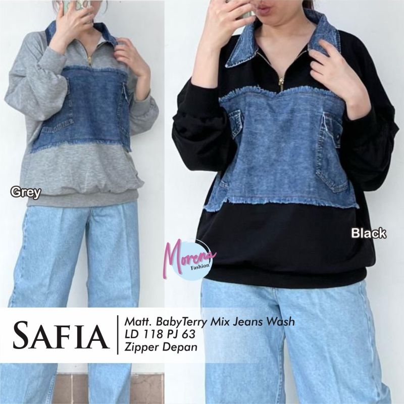 Jual SAFIA BLOUSE By MORENA - Bhn babyerry mix jeanswash ( ziper depan ...