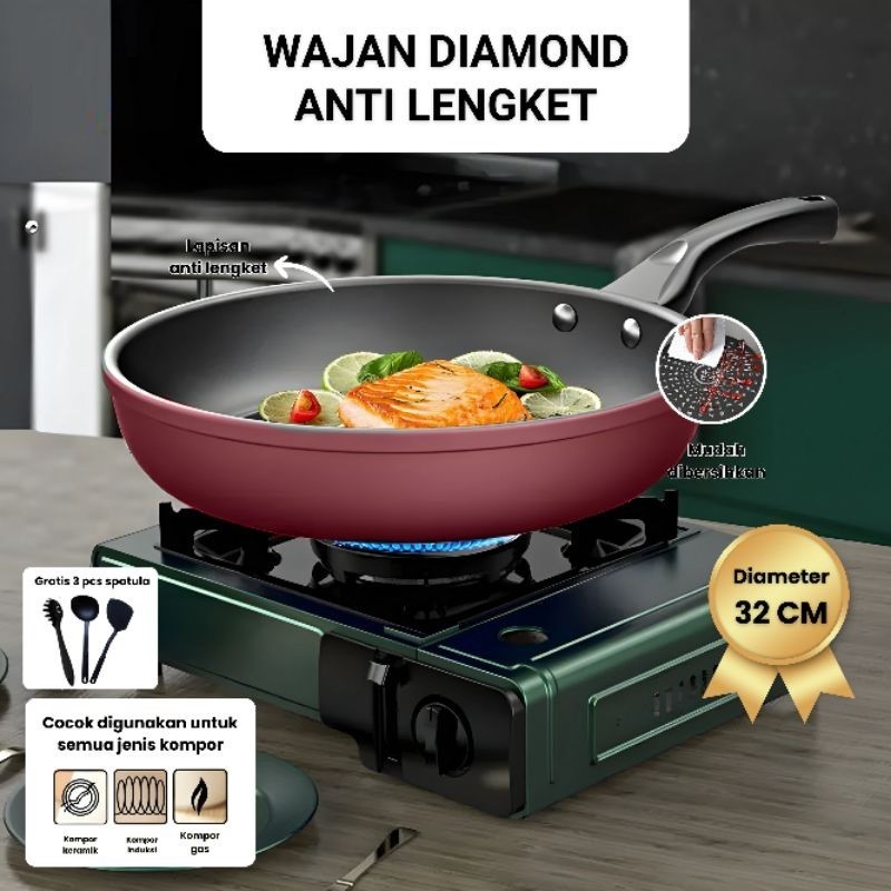 Jual Wajan Penggorengan Anti Lengket Batu Medis Ukuran 32 CM Anti ...