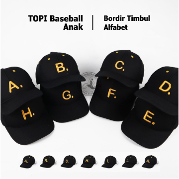 Jual Topi Anak Bordir Inisial A-Z Full Hitam Huruf Alfabeth Usia 3-10 ...