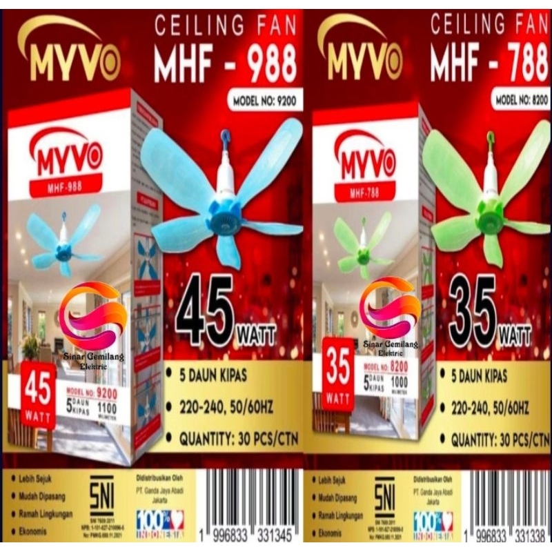 Jual Kipas Angin Gantung 35 Watt / 45 Watt - 5 Baling Myvo / Kipas ...