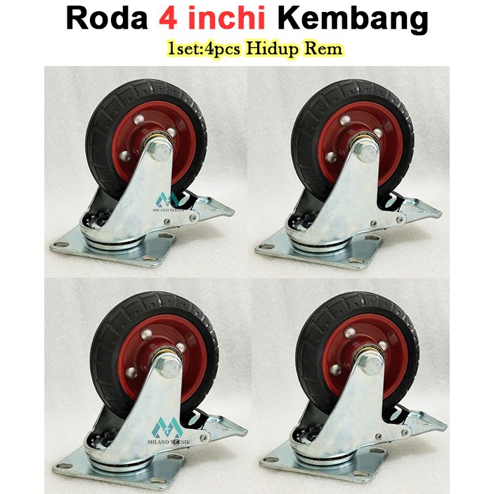 Jual Roda kembang 4 inchi karet (4pcs:Hidup REM) Roda troli etalese ...