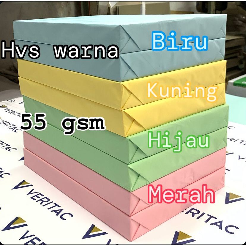 Jual Kertas HVS Warna Pink , Biru , Hijau , Kuning , 55 Gsm Ukuran ...