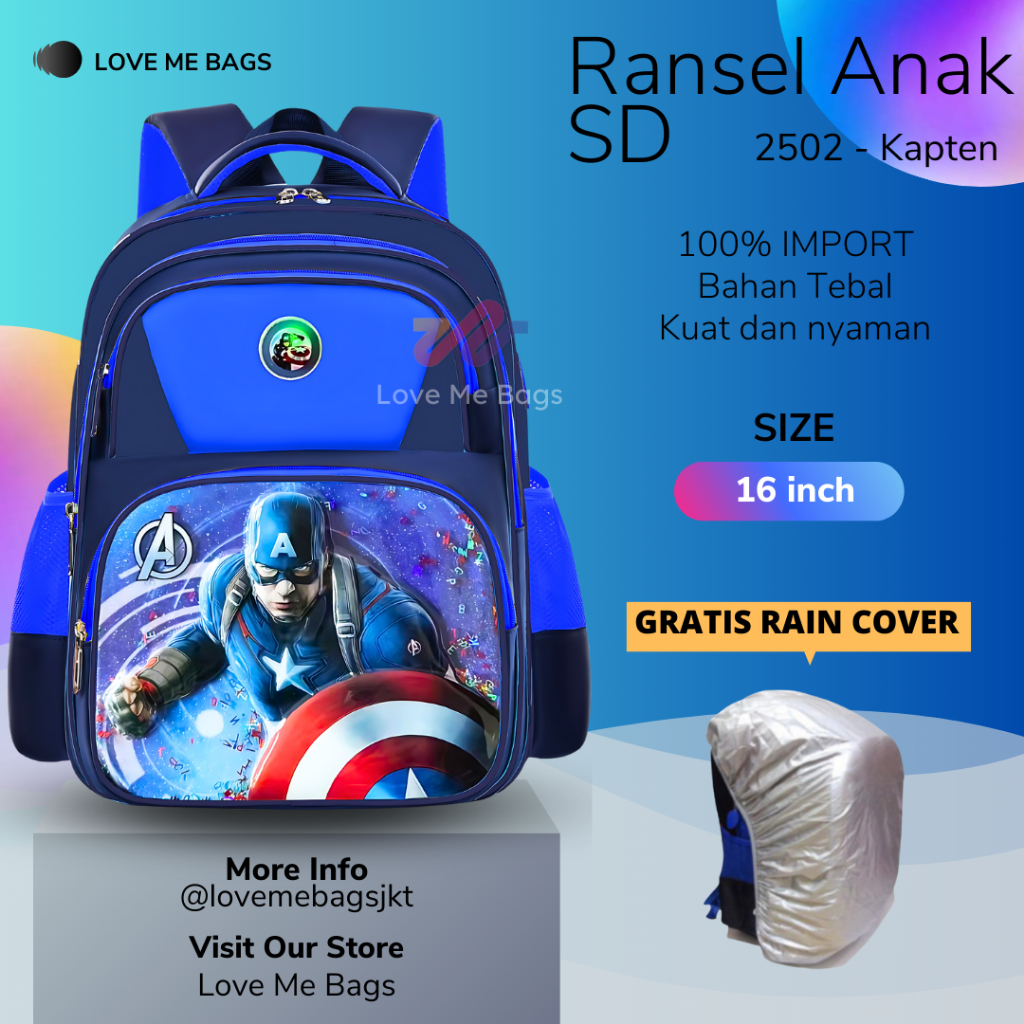 Jual LMB Tas Sekolah Anak SD Import Laki Karakter Superhero Timbul 6D Ukuran Besar Bahan Nilon ...