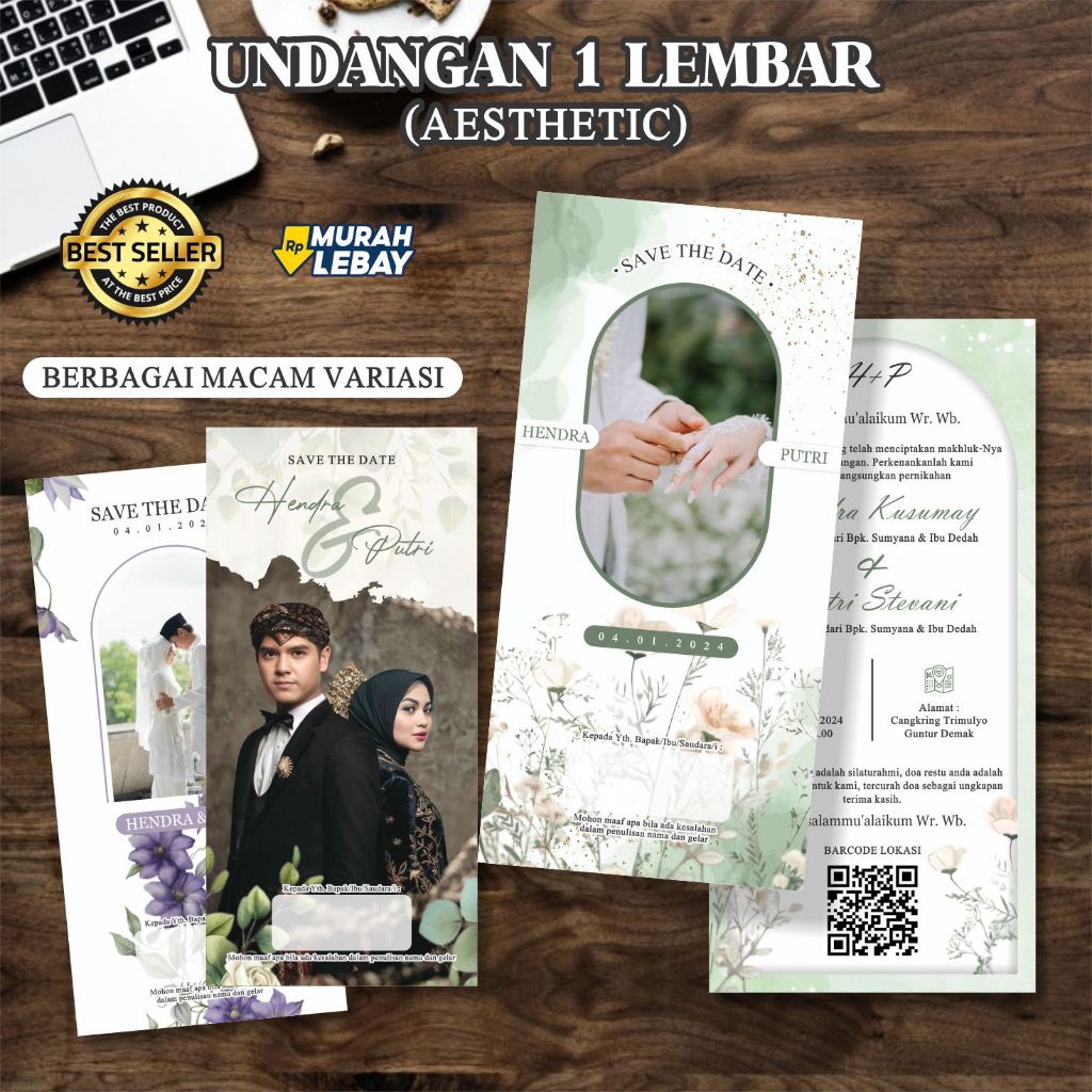 Jual Undangan Pernikahan 1 Lembar Timbal Balik H Aesthetic (Free Desain ...