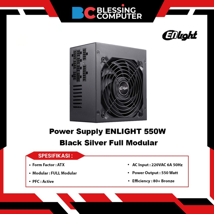 Jual Power Supply ENLIGHT 550W Black Silver Full Modular 80+ Bronze ...