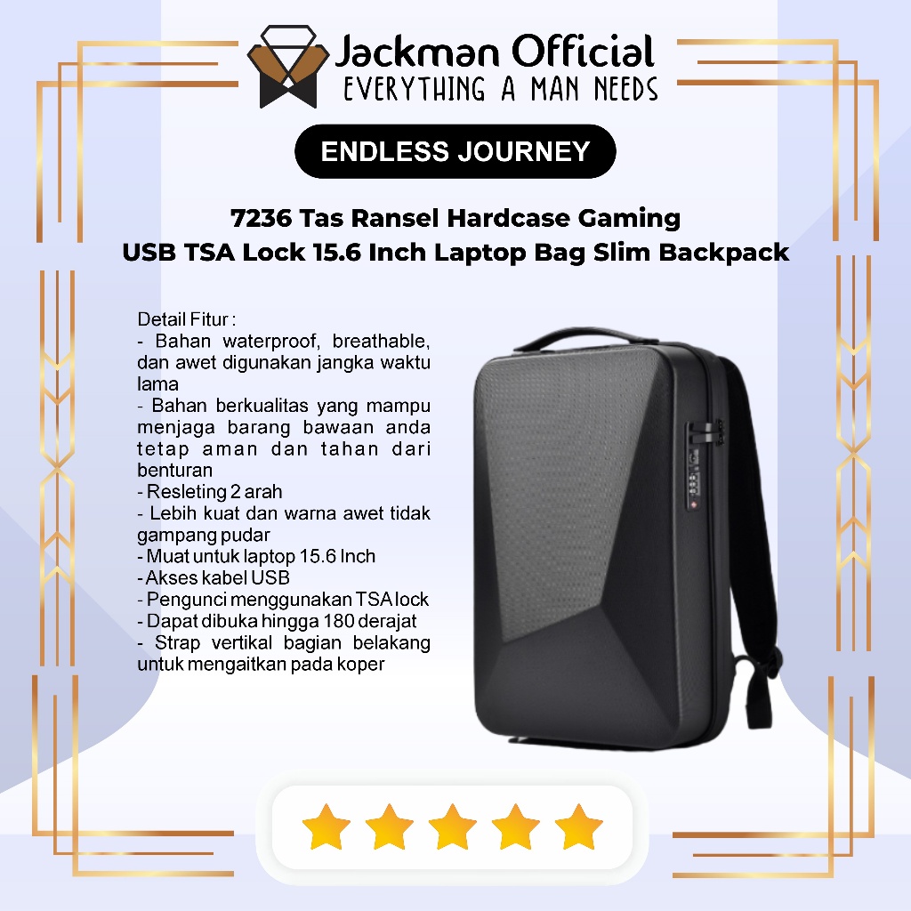 Jual Endless Journey 7236 Tas Ransel Hardcase Gaming USB TSA Lock 15.6 ...