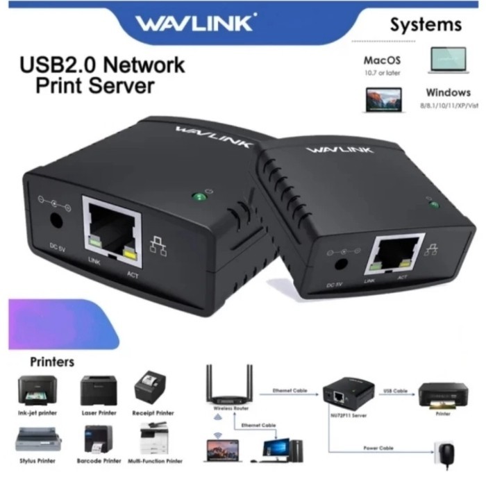 Jual Print Server Wavlink 100 Mbps Ethernet TO USB Sharing Printer ...
