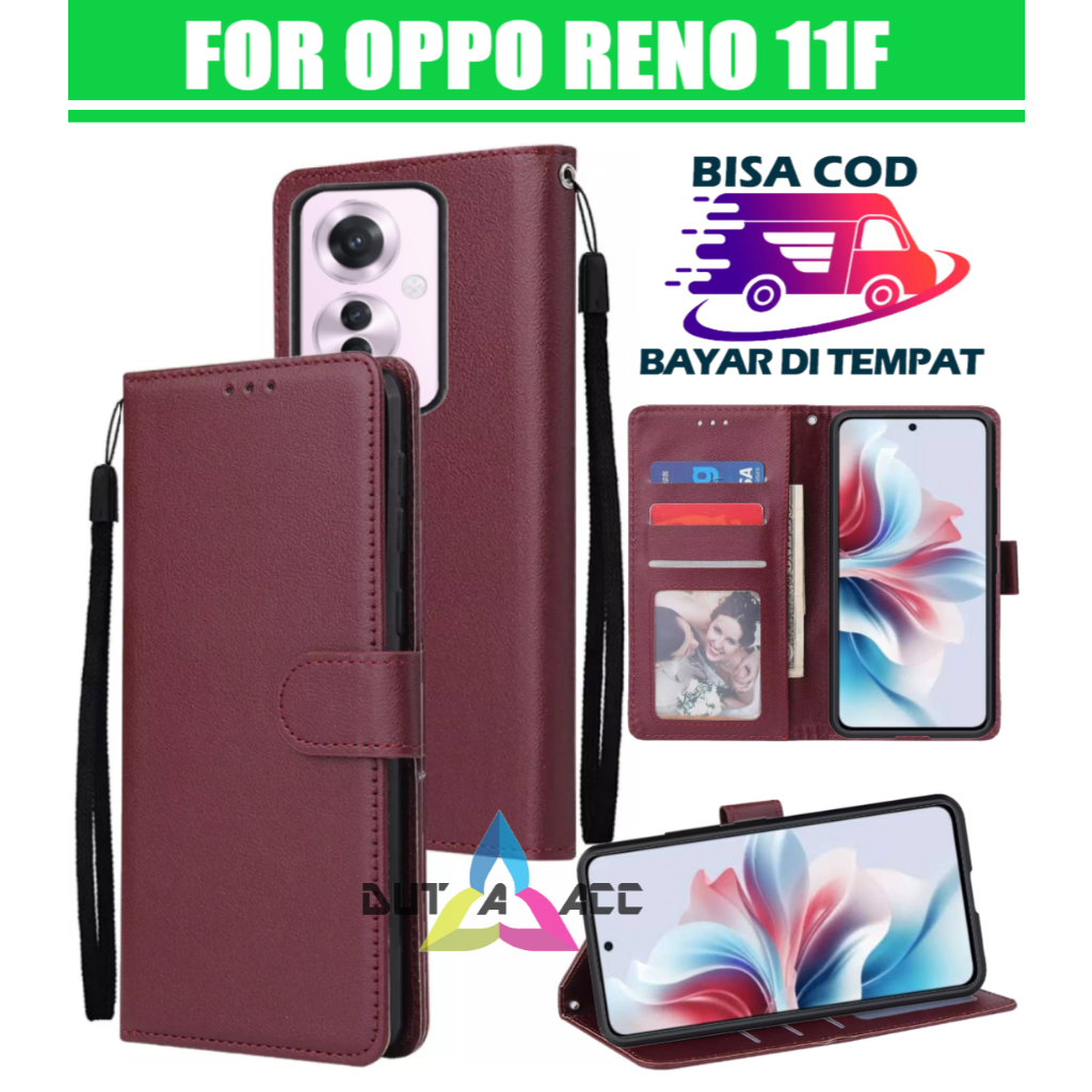 Jual flip case leather OPPO RENO 11F casing cover kulit bisa buka tutup ...