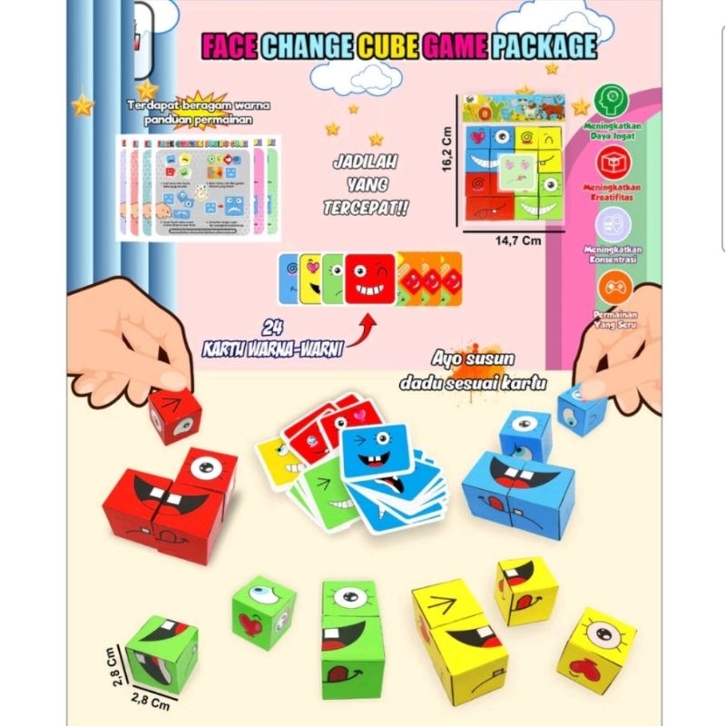 Jual Mainan Face Changing Cube Susun Ekspresi Puzzle Muka Wajah Game family Fun | Shopee Indonesia