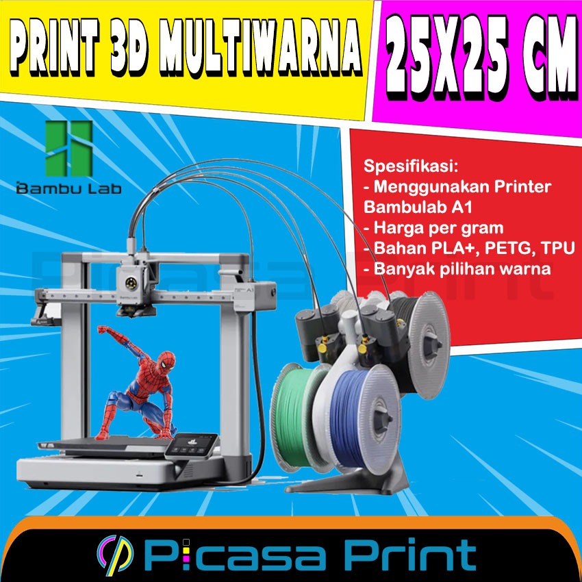 Jual Picasa Print 3D Cetak Multi Color 4 Warna Custom Bambu Lab A1 PLA Plus PETG TPU Printing ...