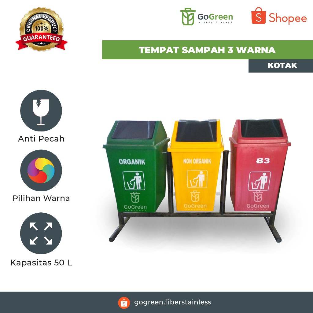 Jual Tempat sampah 3 warna kapsitas 50 liter | Shopee Indonesia