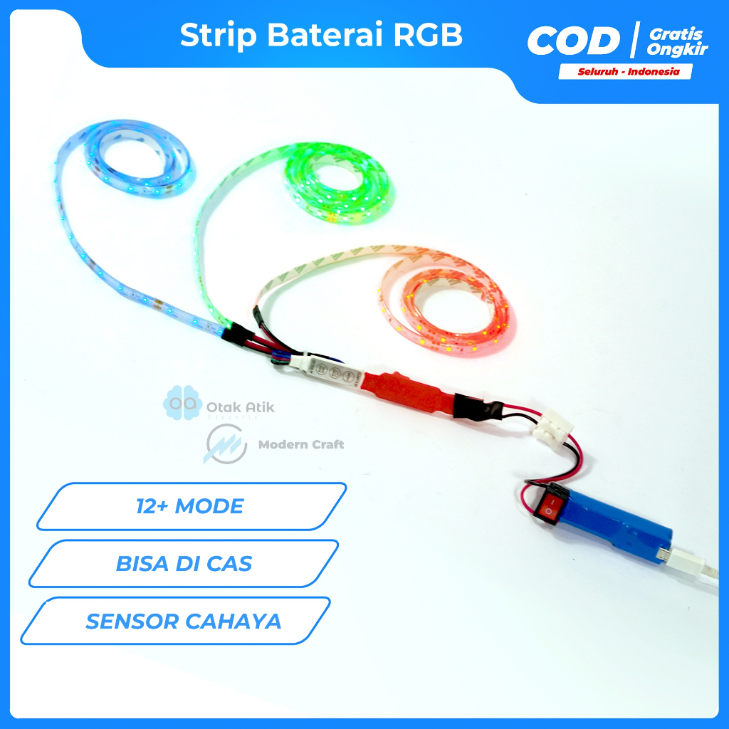 Jual Lampu LED strip RGB cabang 3 baterai cas dengan sensor cahaya ...