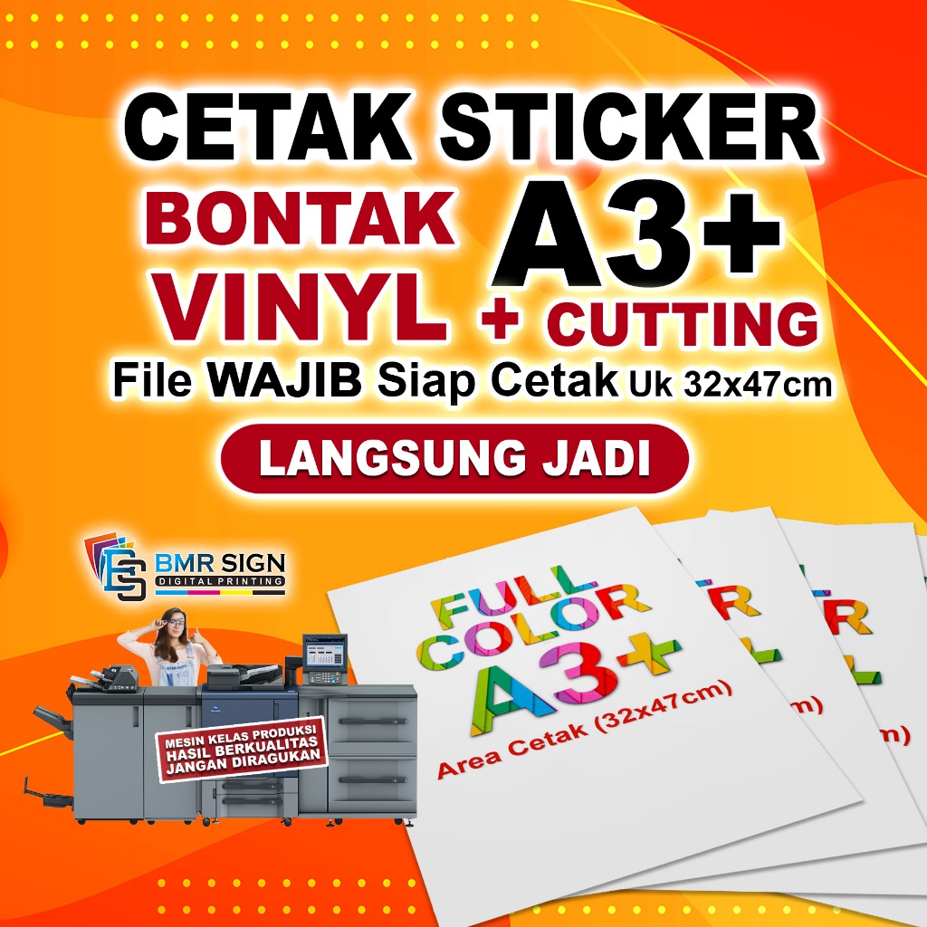 Jual Cetak Sticker Custom A3+ Tahan Air Vinyl susu / Stiker Vinyl ...