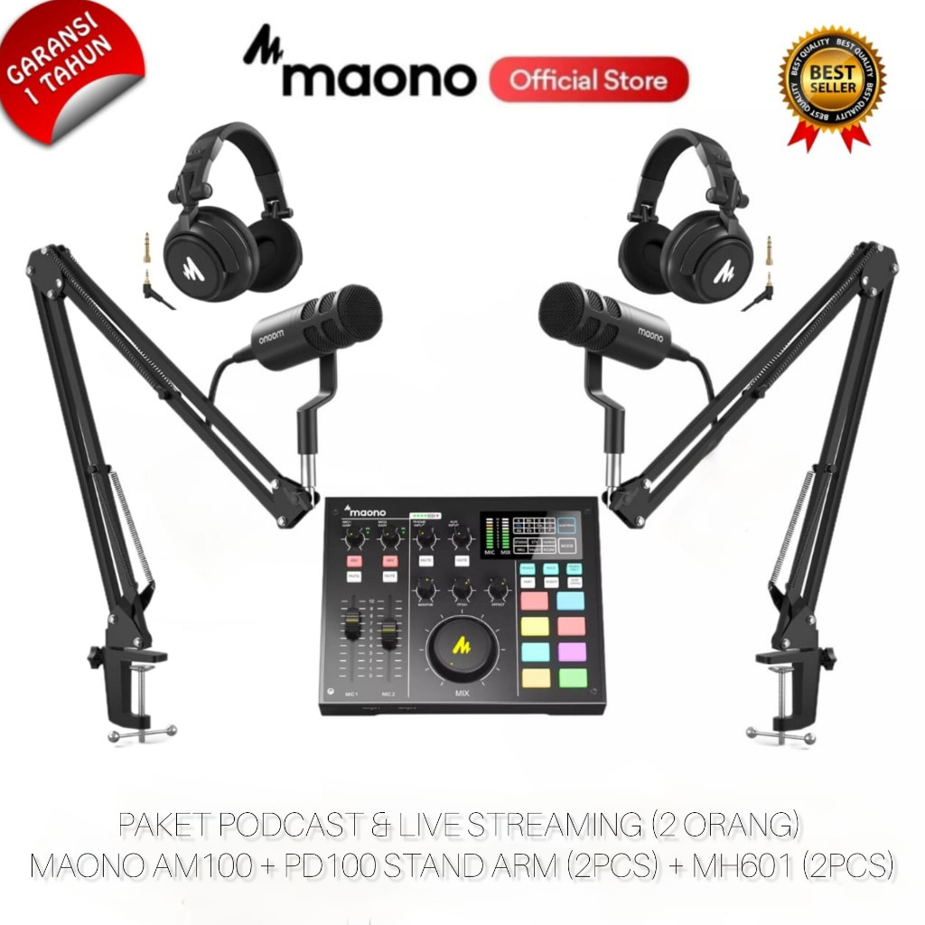 Jual MAONO AM100 Paket Podcast 2 Orang with MH601 Mic PD100 Dynamic ...