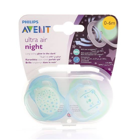 Jual Philips Avent Ultra Air Night Empeng Bayi Soother Night Time 0- 18 ...