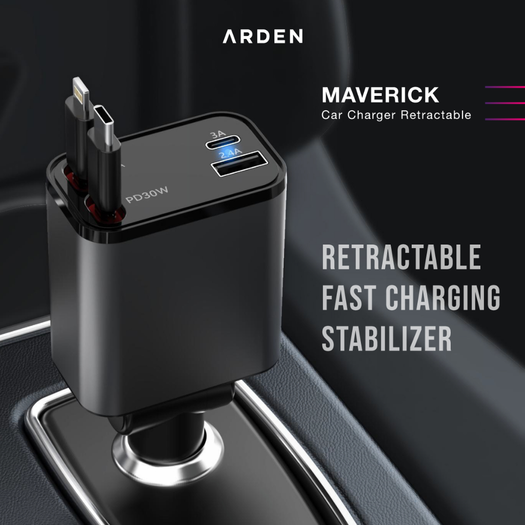 Jual ARDEN Maverick Retractable Car Charger 4in1 Built in Type-C IOS ...