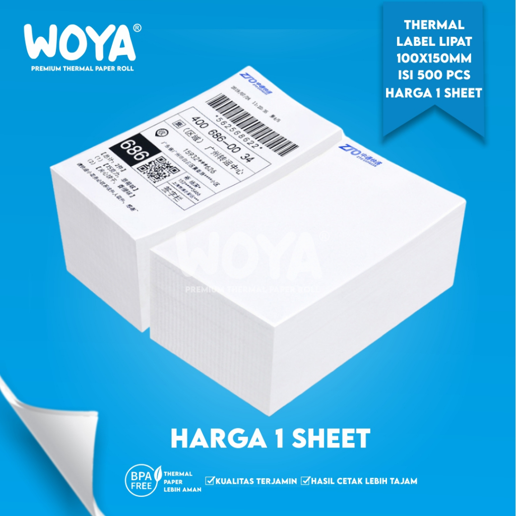 Jual WOYA KERTAS THERMAL STIKER LABEL RESI STICKER LABEL BARCODE LIPAT UKURAN A6 100X150 MM ISI ...