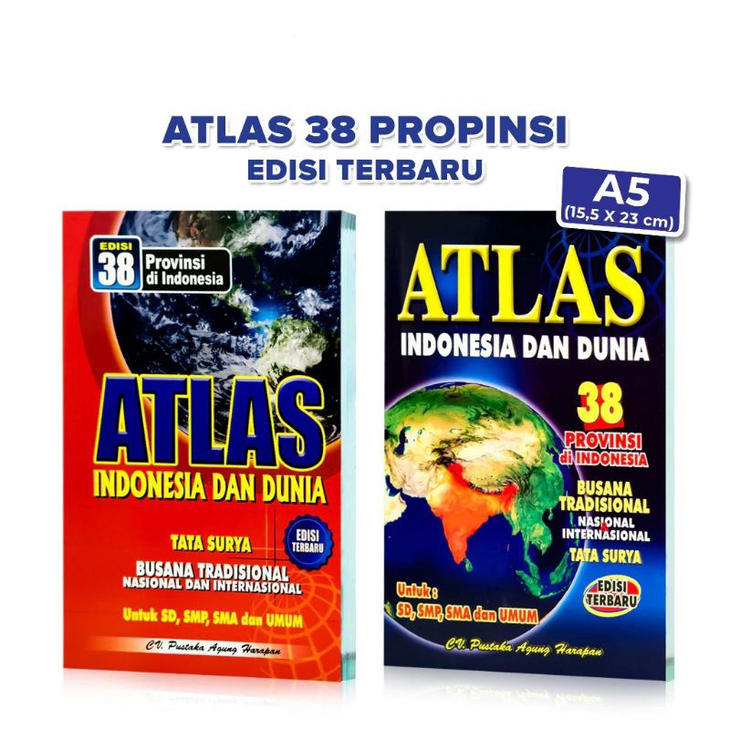 Jual Atlas Indonesia dan dunia Atlas 38 provinsi di indonesia Ukuran 15 ...