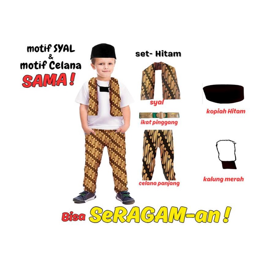 Jual Baju Adat Betawi Baju Pangsi Anak Si Pitung Set Lengkap HITAM syal ...