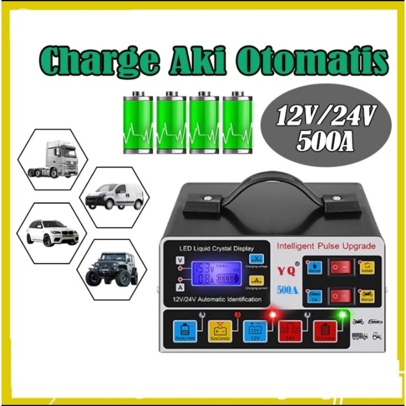 Jual Smart Charger Aki Otomatis 12V/24V 500A Cas Aki Motor & Mobil | Shopee Indonesia
