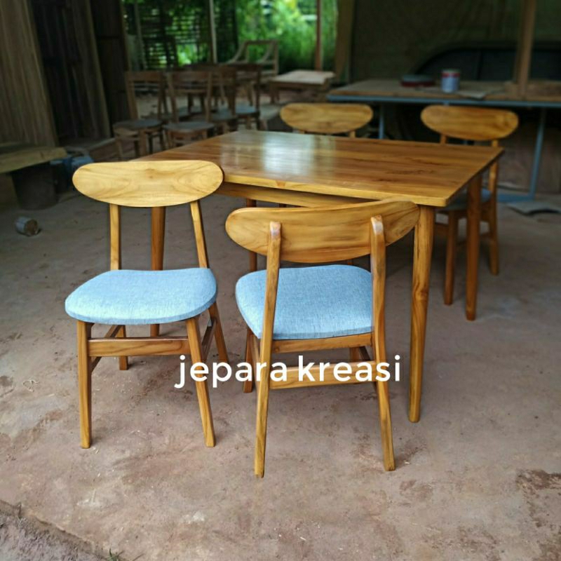 Jual meja makan minimalis kayu jati 4 kursi, meja makan 4 kursi kayu jati minimalis | Shopee ...