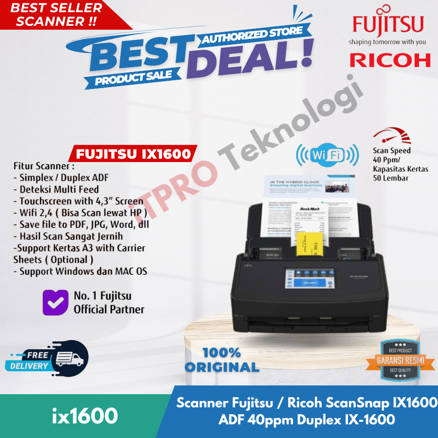 Jual Ricoh / Fujitsu Scanner ScanSnap ix1600 – ADF, Duplex | Shopee ...