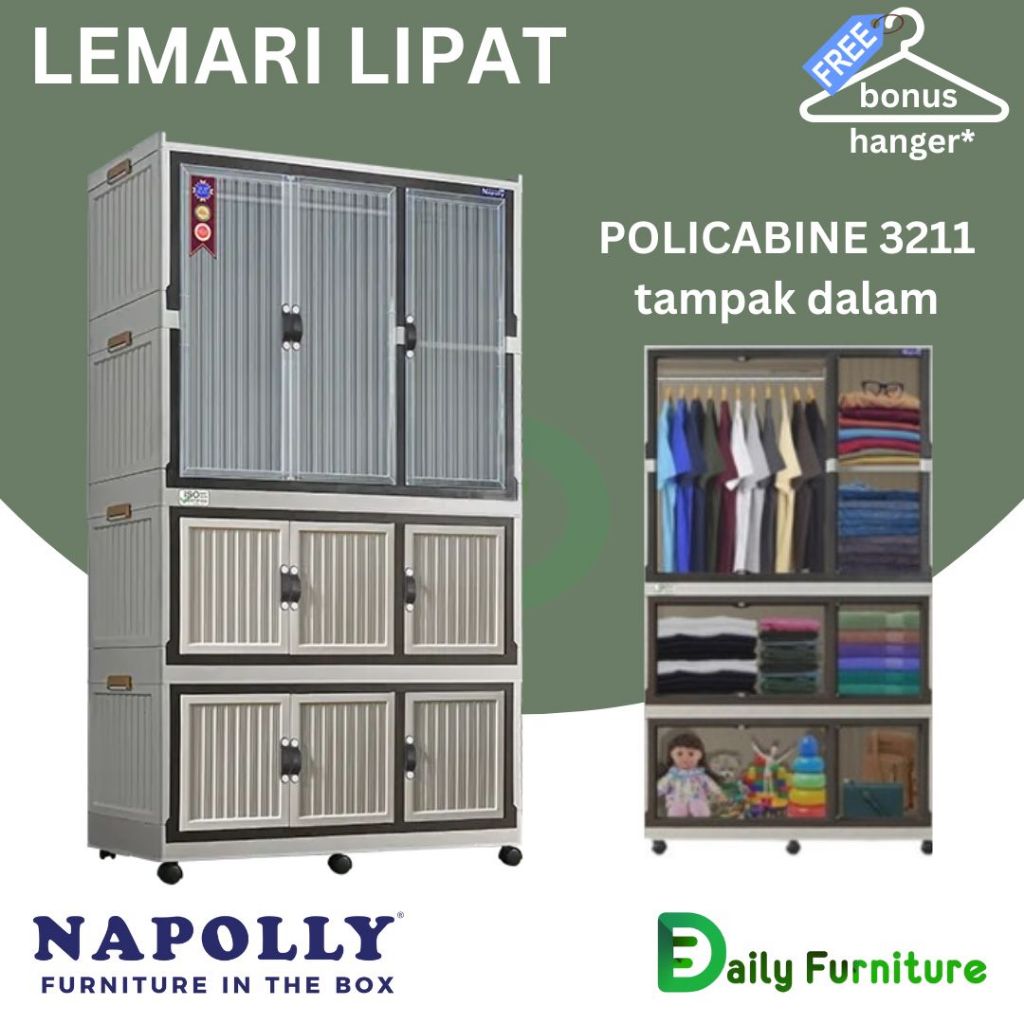 Jual Lemari Pakaian Lipat / Rak Susun 3 Pintu Folding Cabinet Plastik ...