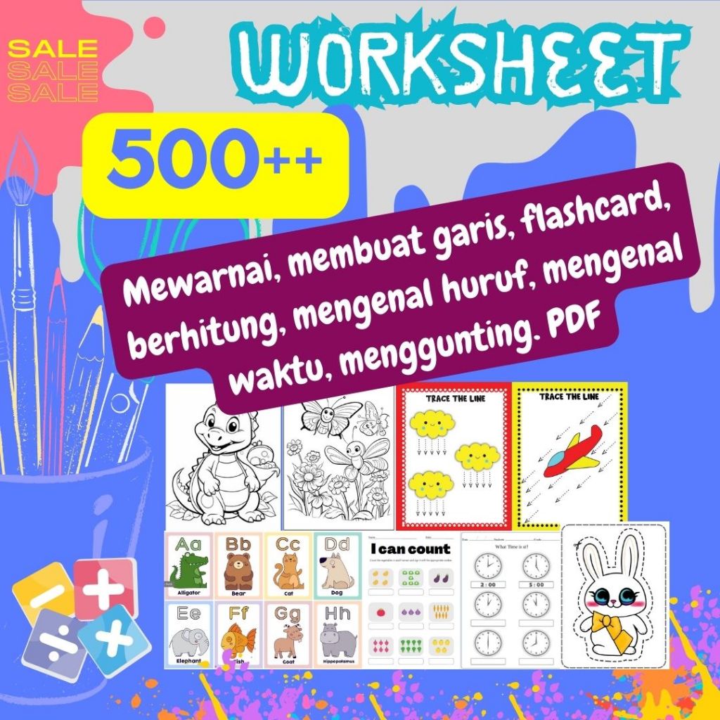 Jual Worksheet Printable Kegiatan Anak Usia 2 3 4 5 6 Tahun TK PAUD ...