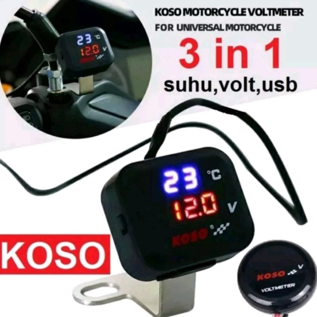 Jual KODE A5G7 Voltmeter Koso 3 In 1 USB Charger Universal SEMUA MOTOR ...