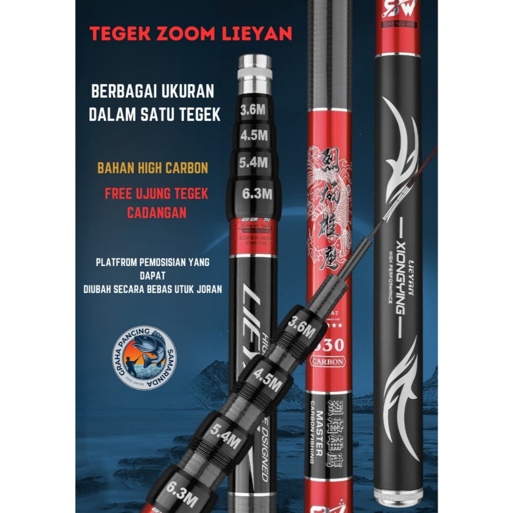 Jual TEGEK ZOOM CARBON LIEYAN 7.2M, 6.3M, 5.4M (FREE UJUNG TEGEK ...