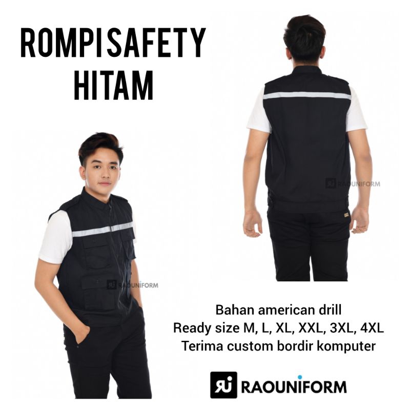 Jual Rompi hitam safety/Rompi kerja proyek tambang/Rompi pekerja ...
