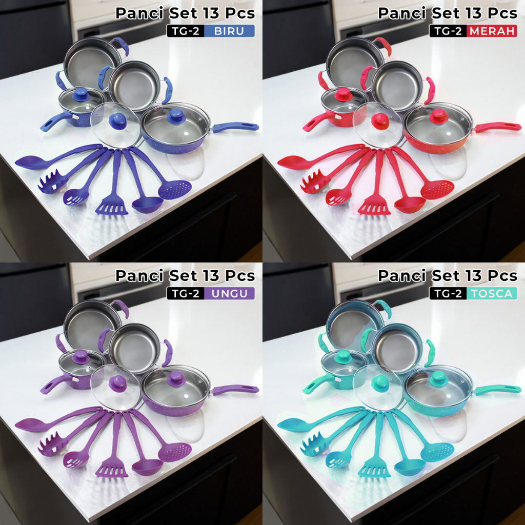 Jual TERMURAH Panci 13 Set + Pisau Anti Lengket Marble Cookware Set ...