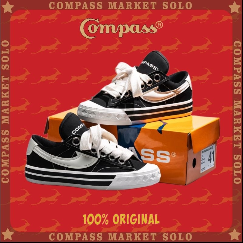 Jual [ORIGINAL] Sepatu Compass Retrograde Low GD Black White | Shopee ...