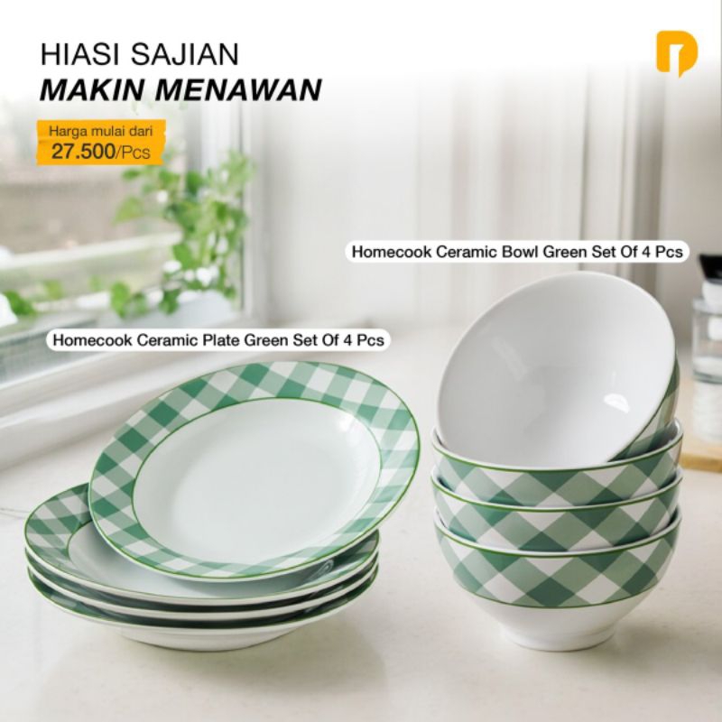 Jual Piring Homecook Ceramic Plate Green Set Of 4 Pcs | Shopee Indonesia