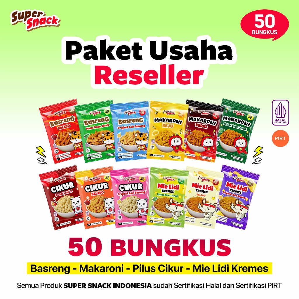Jual Paket Usaha Cemilan 50 Bungkus untuk Reseller Super Snack | Shopee ...