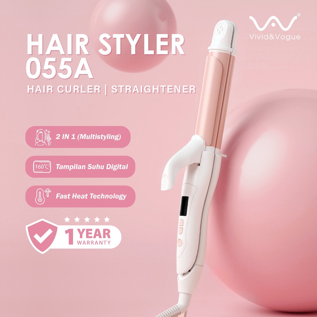 Jual Vivid&Vogue Catokan Rambut 2in1 32MM Ceramic Pink Hair Straightener Catok Curly Rambut ...