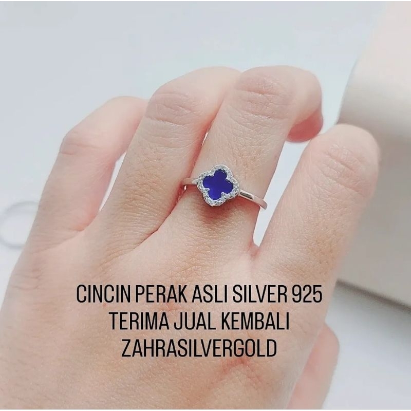 Jual Cincin Clover Biru PERAK Asli Silver 925 Lapis Mas Putih (Terima ...