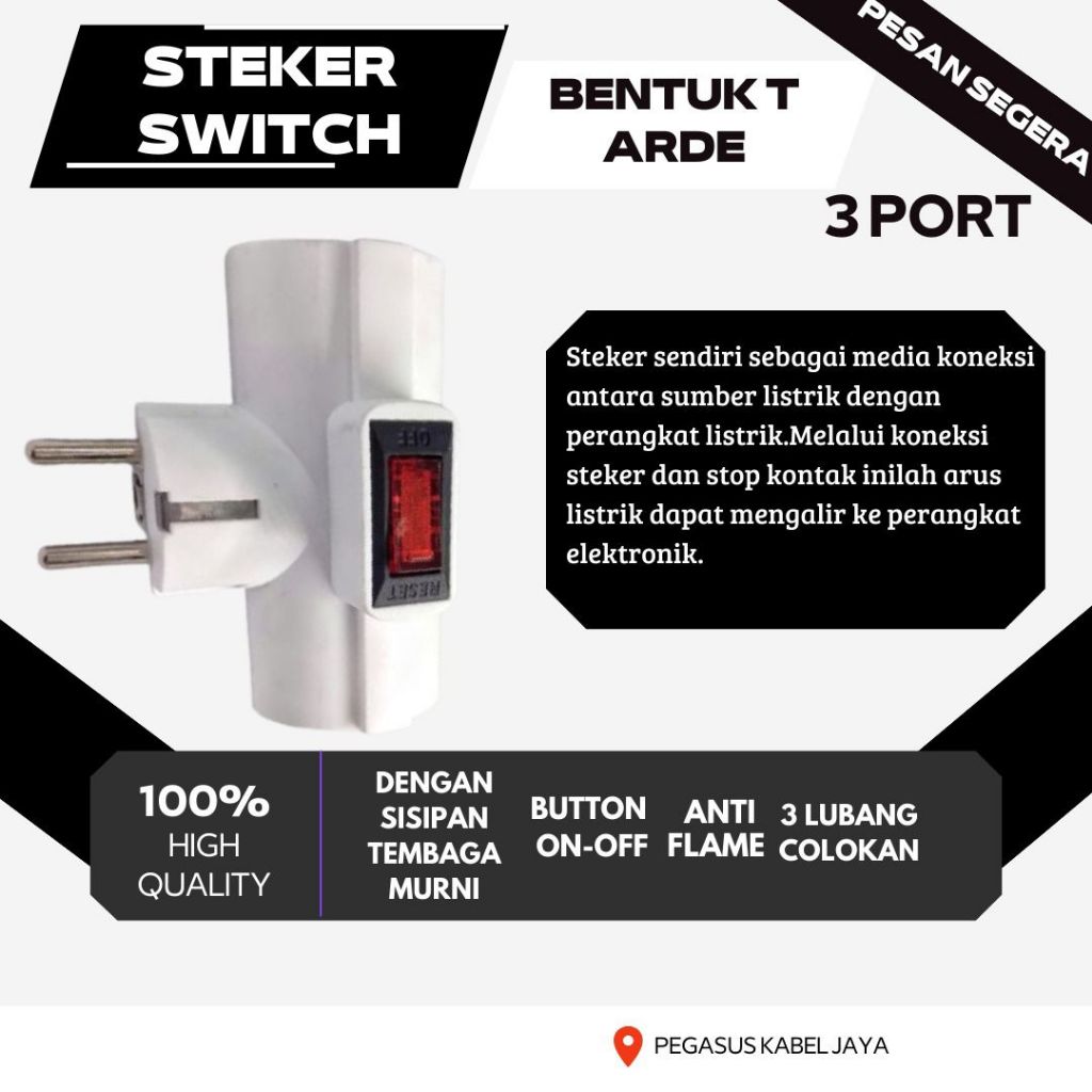 Jual steker adaptor plug dengan colokan 3 arah / PEGASUS | Shopee Indonesia