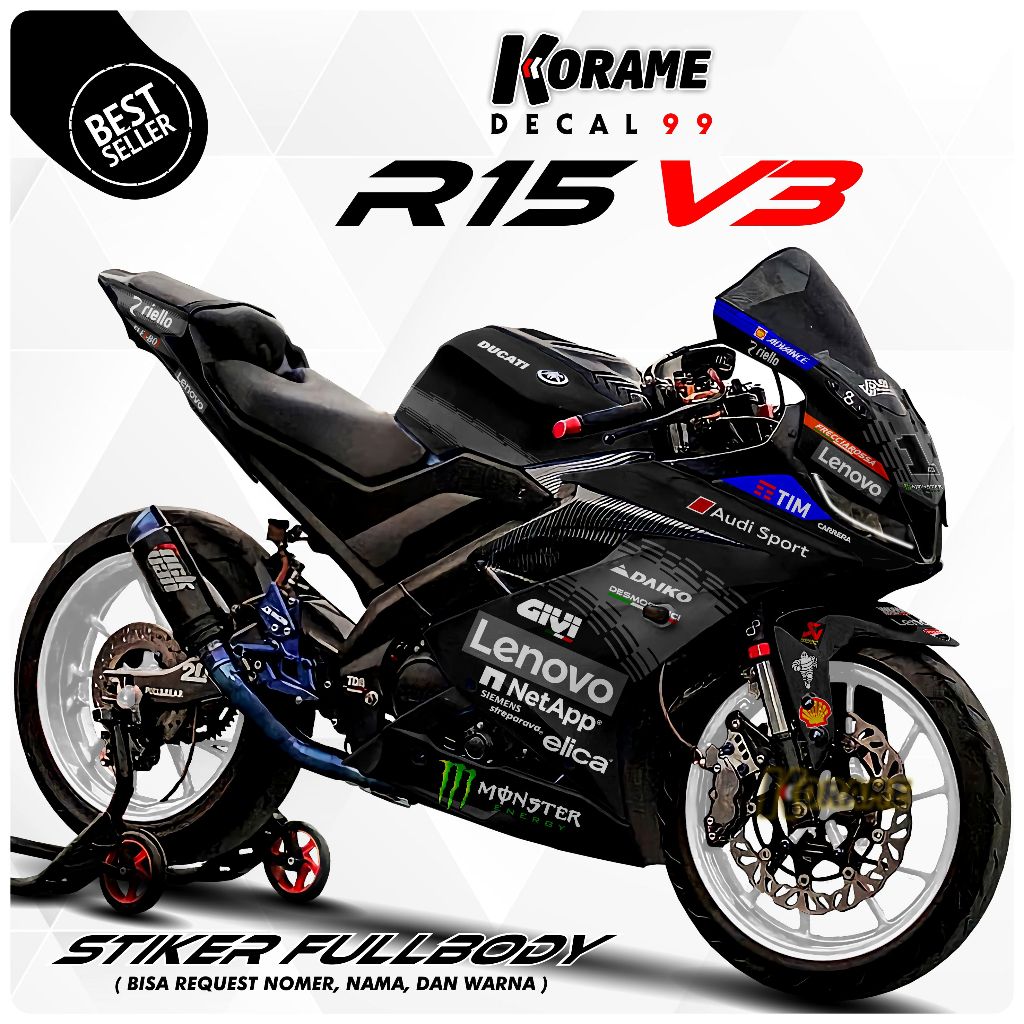 Jual Decal Stiker R15 V3 GP RACING Team Black Fullbody | Shopee Indonesia