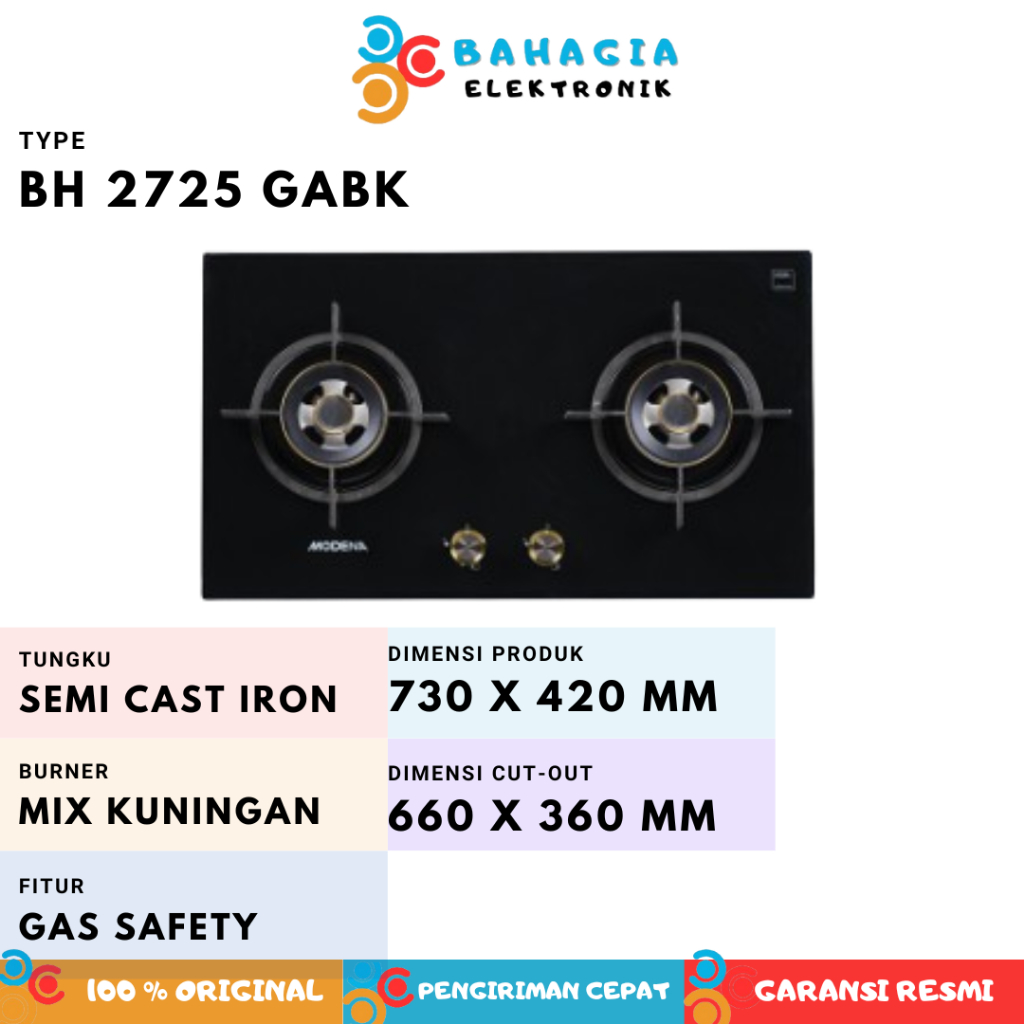 Jual MODENA BH 2725 GABK kompor tanam 2 tungku safety mix kuningan ...